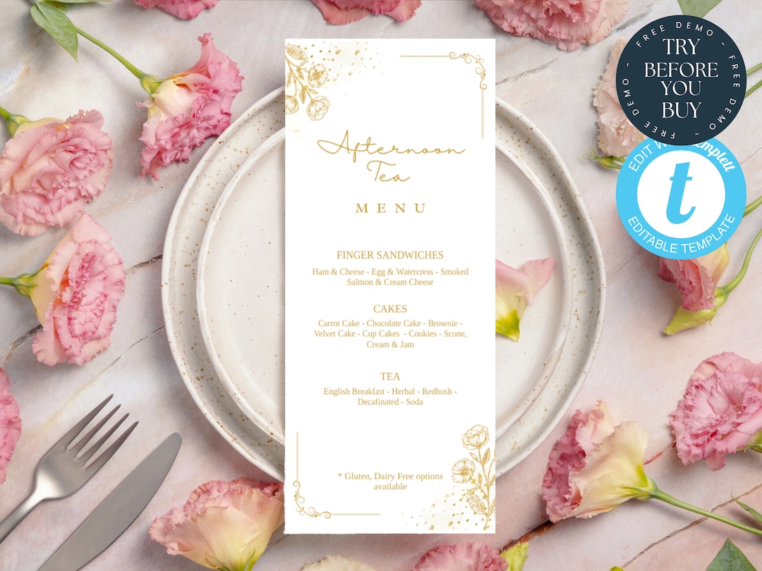 Gold Vintage Afternoon Tea Menu Template | Editable Event Menu ...