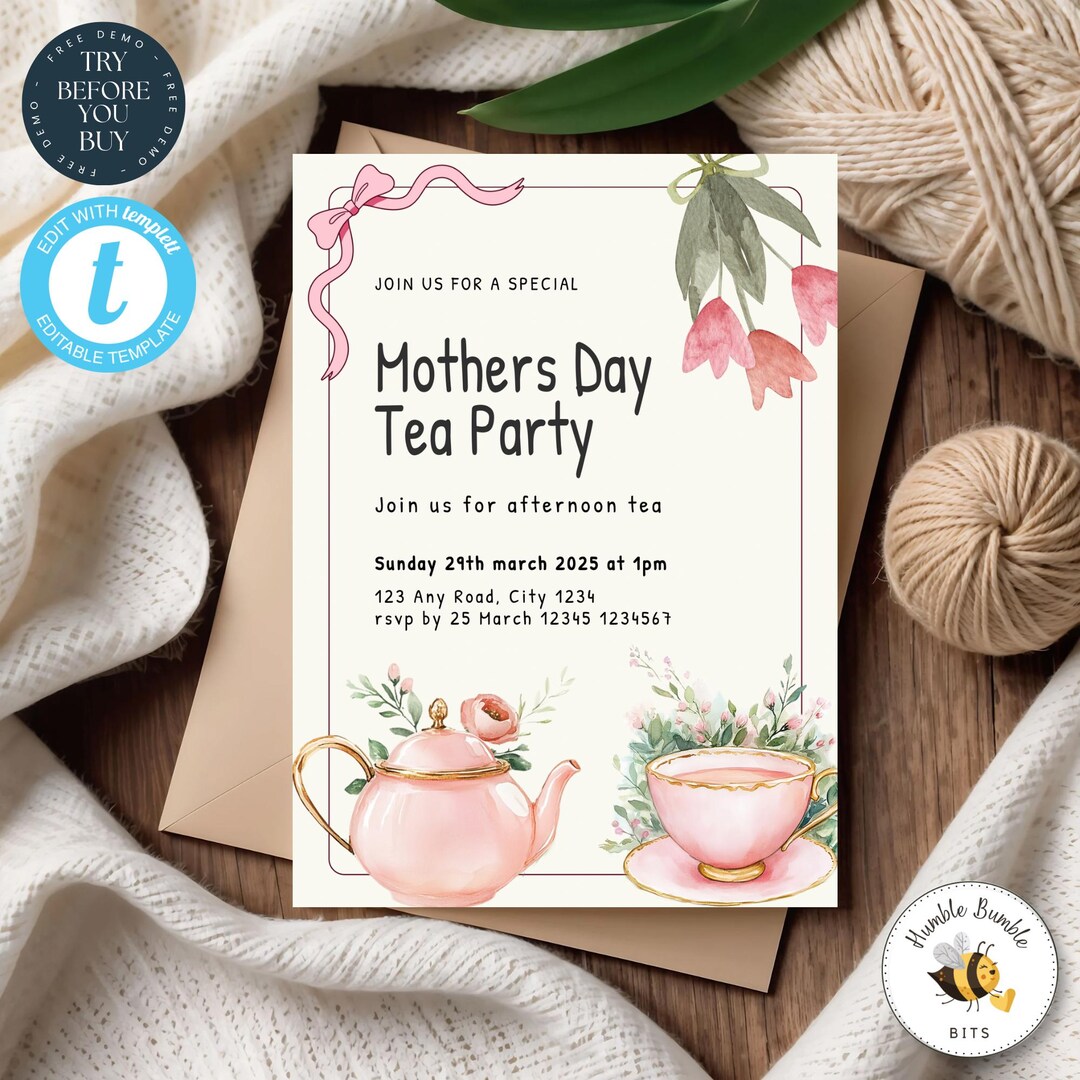 Mothers Day Tea Party Invitation Template | Afternoon Tea Invite ...
