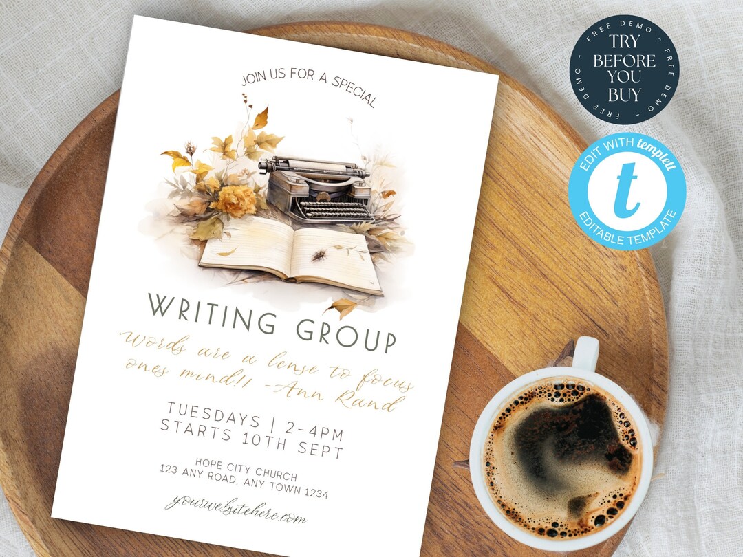 Editable Writing Club Invite | Autumn Invitation | Writing Classes ...