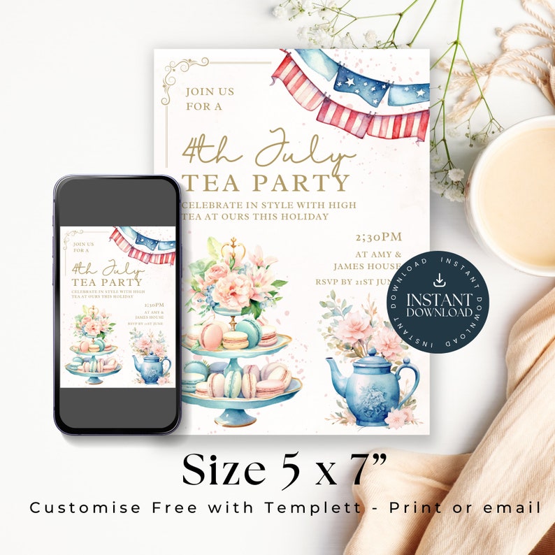 4th July Tea Party Invite Template | Fourth July Afternoon Tea | High ...