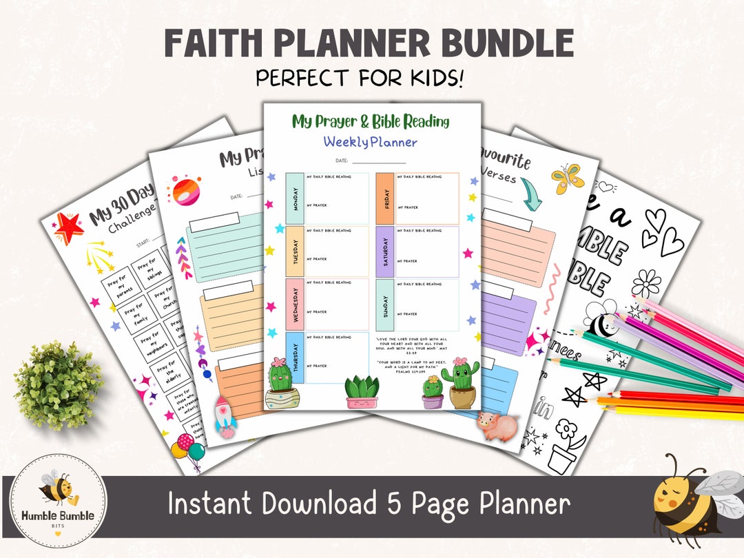 Colourful Faith Planner Bundle for Kids | Faith Planner | Prayer ...