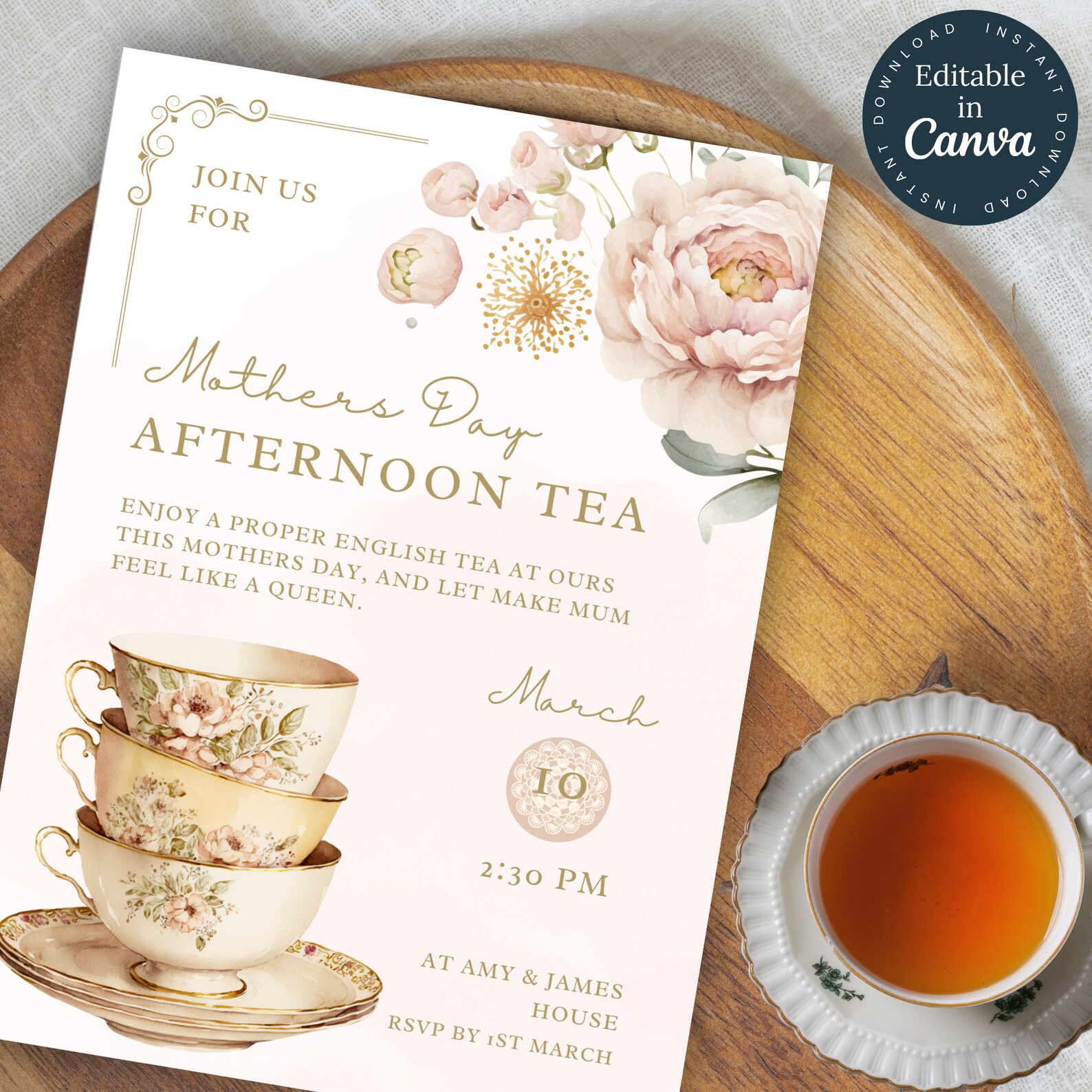Mothers Day Afternoon Tea Invitation High Tea Invite Tea Party Event ...