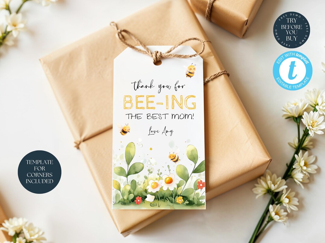 Mother’s Day Gift Tag | Bee Gift Tag Printable | Editable Mom Favor Tag ...