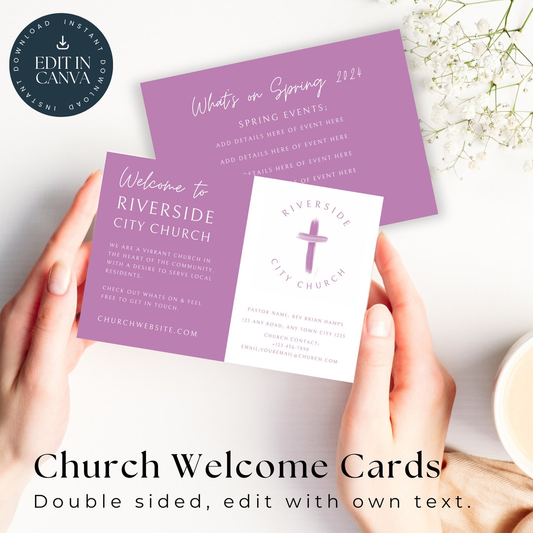 Purple Church Welcome Card Template | Digital Download | Editable ...