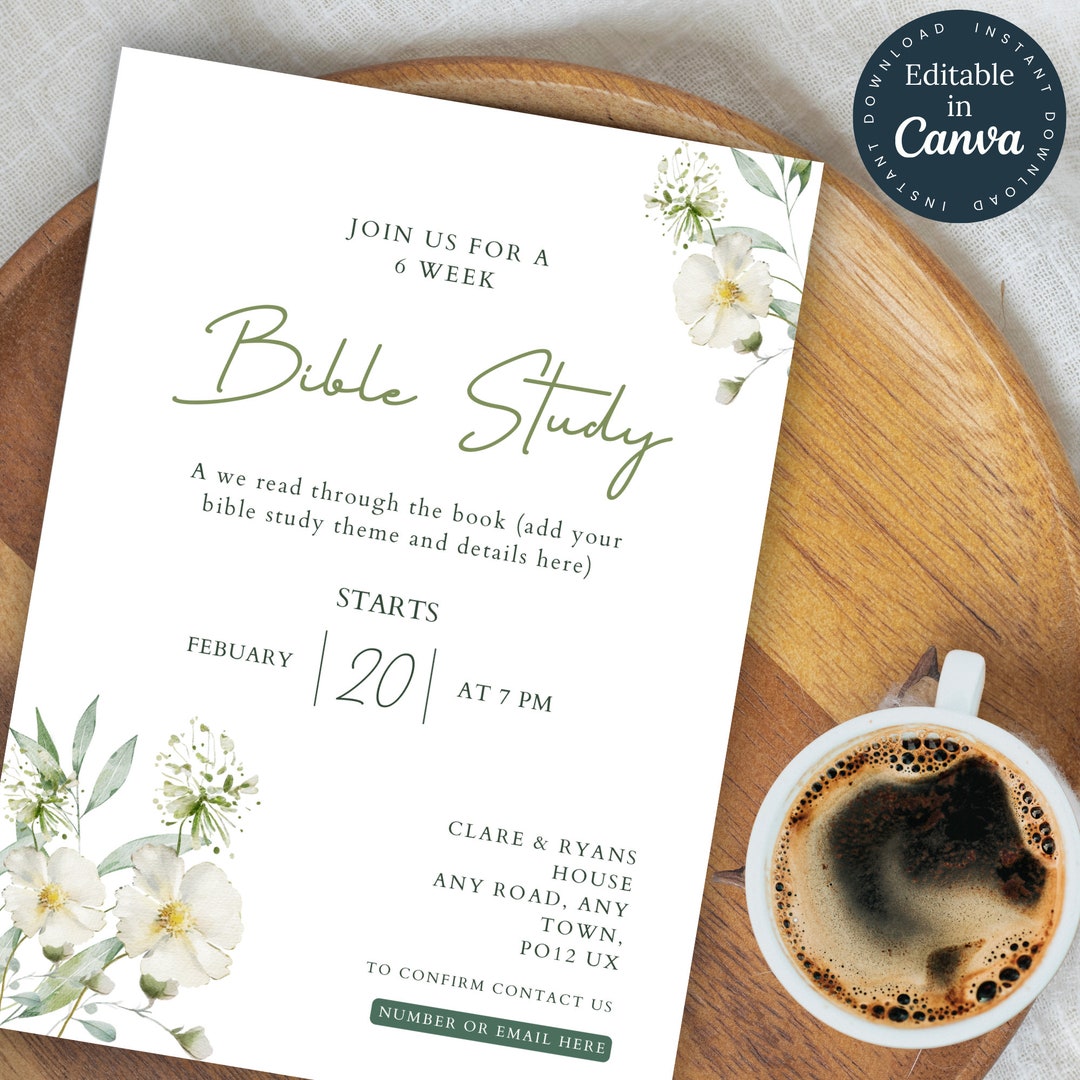 Editable Bible Study Invite | Floral Flowers Invitation Template ...