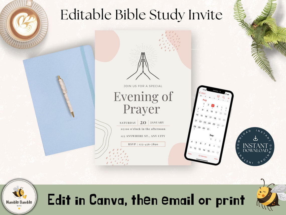 Pastel Design Editable Prayer Group Church Invite Small - Etsy