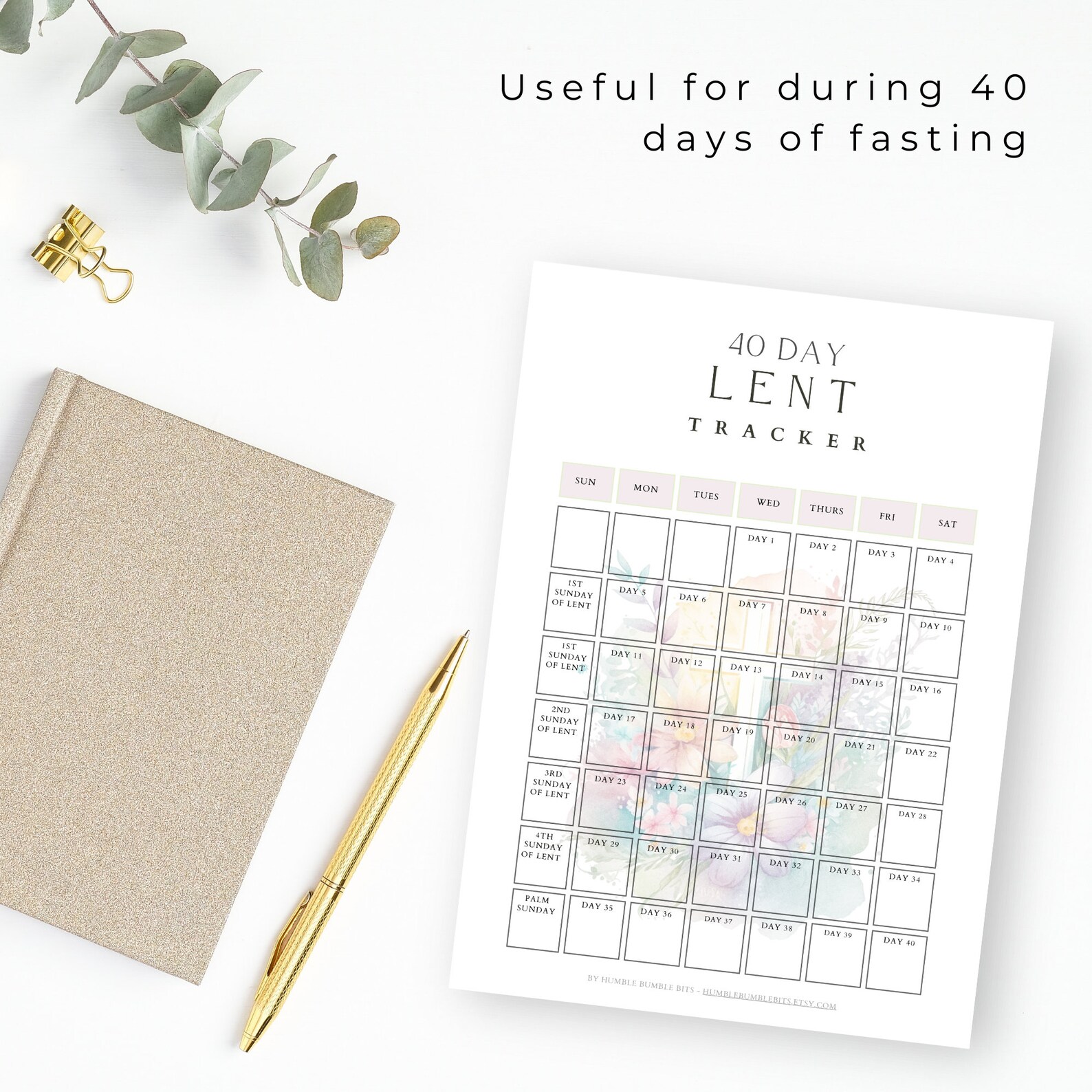 Cross Lent Calendar | 2024 Lent Tracker | 40 Day Lenten Undated ...