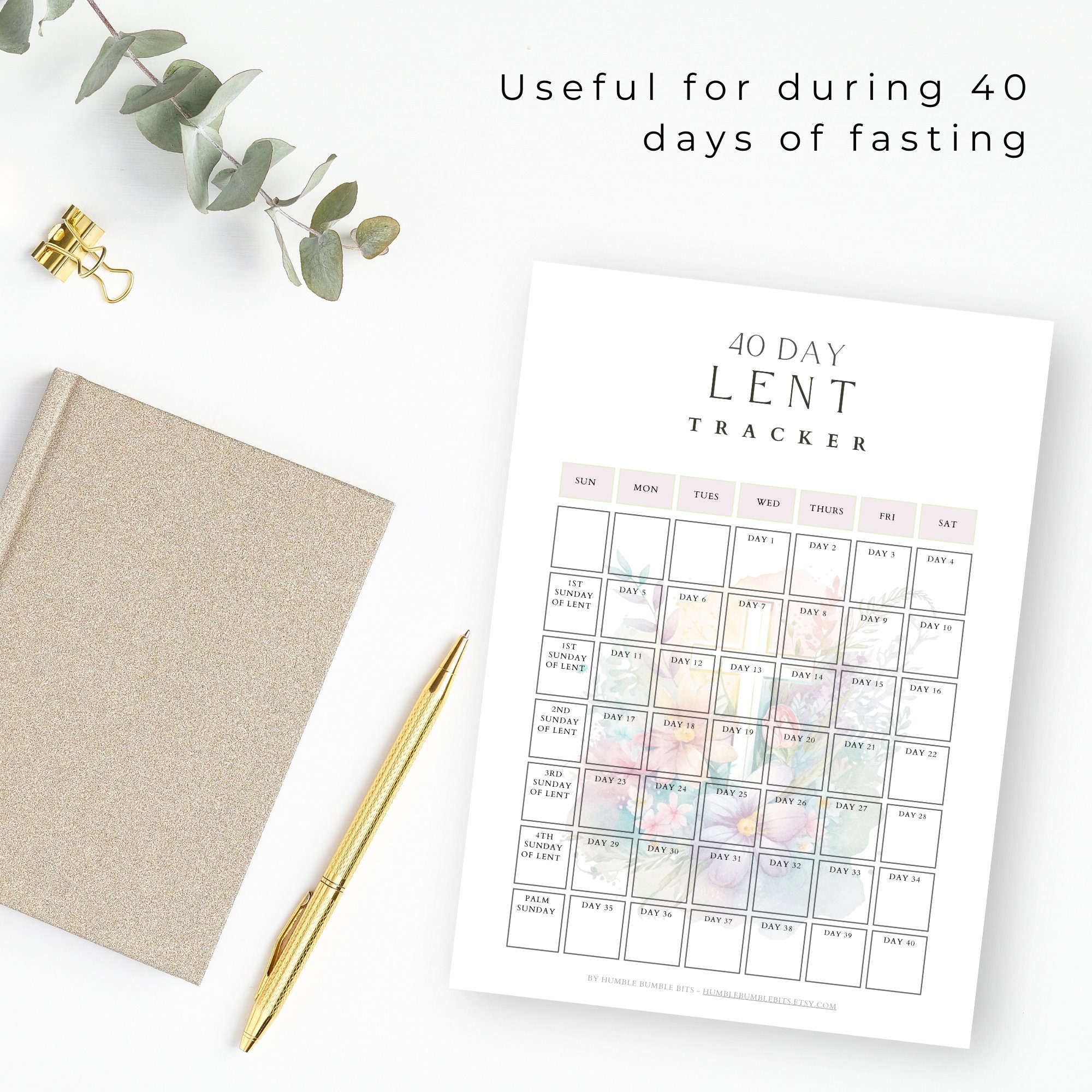 Cross Lent Calendar | 2024 Lent Tracker | 40 Day Lenten Undated ...