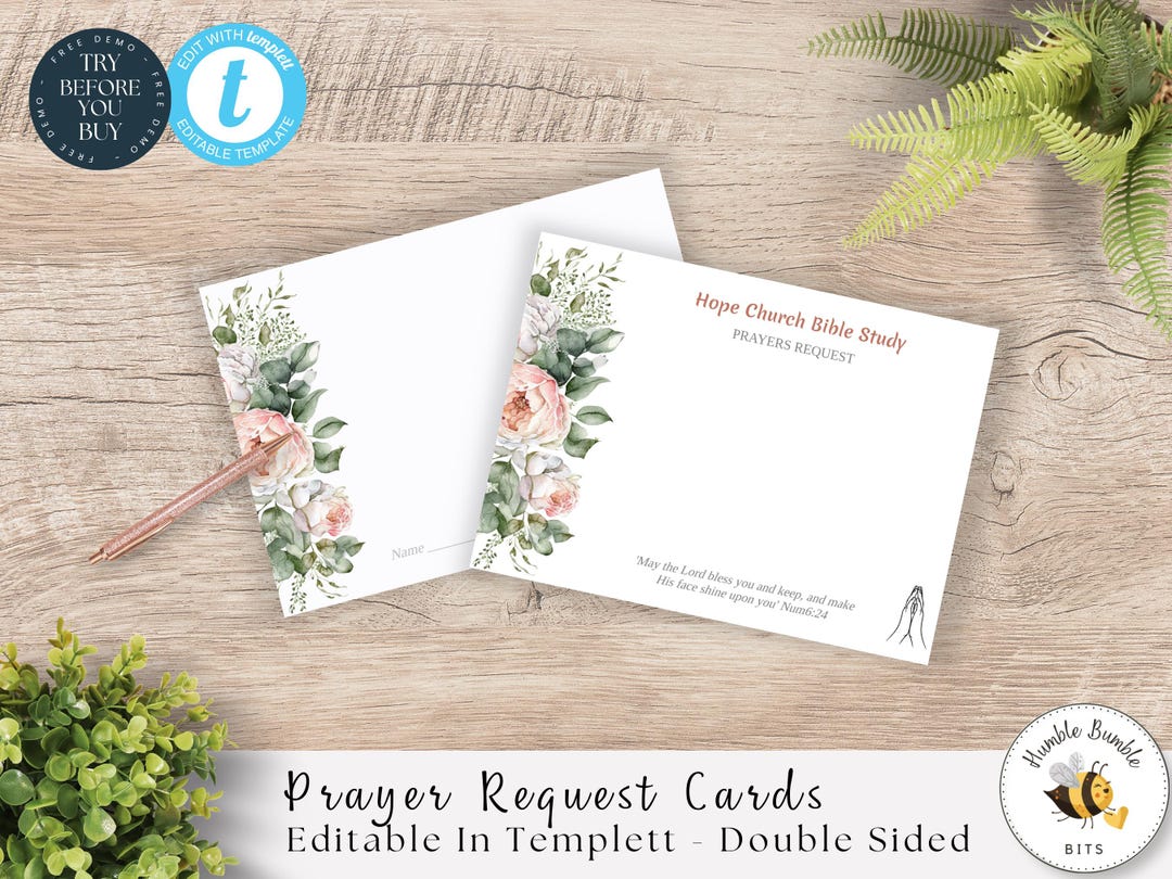 Church Prayer Request Cards | Editable Prayer Cards | Blank Cards ...