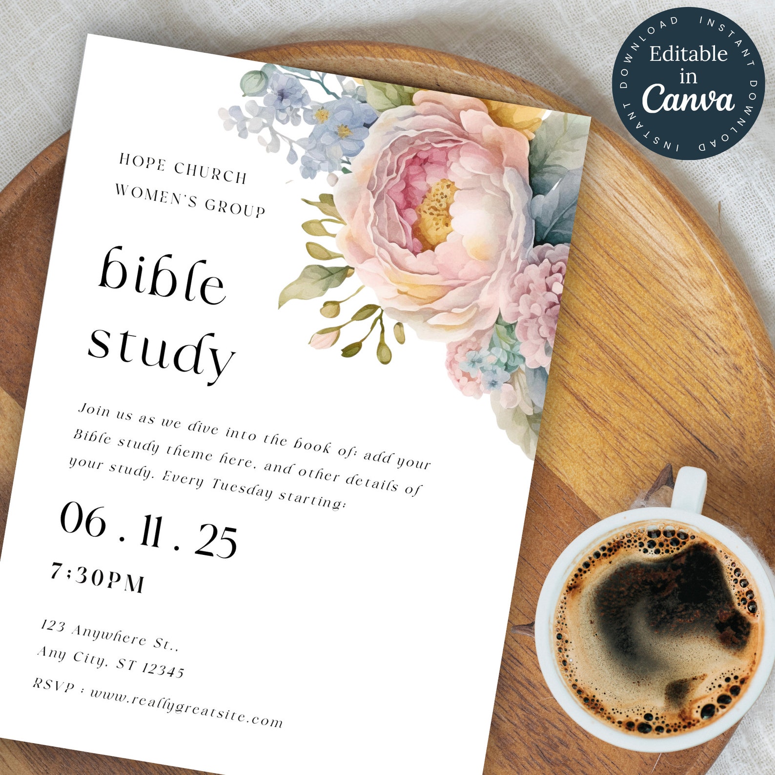 Floral Church Invitation Template | Women’s Bible Study Flyer ...