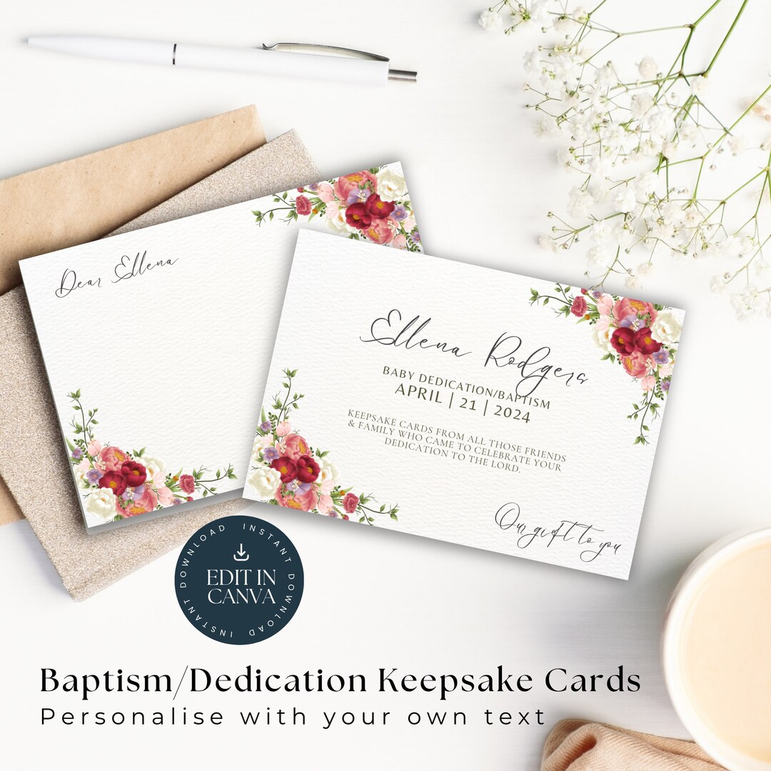 Baby Dedication Keepsake Cards | Red Flowers Baptism Keepsake ...
