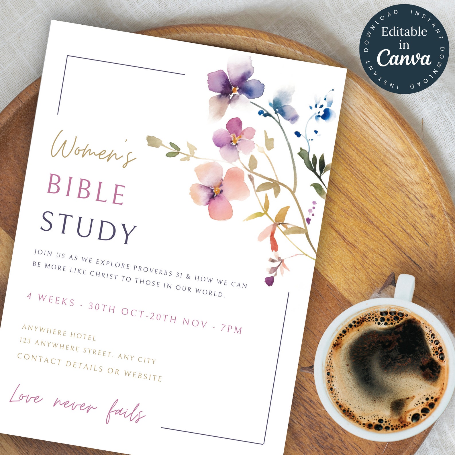 Spring Flowers Invitation Template | Women’s Bible Study Flyer ...