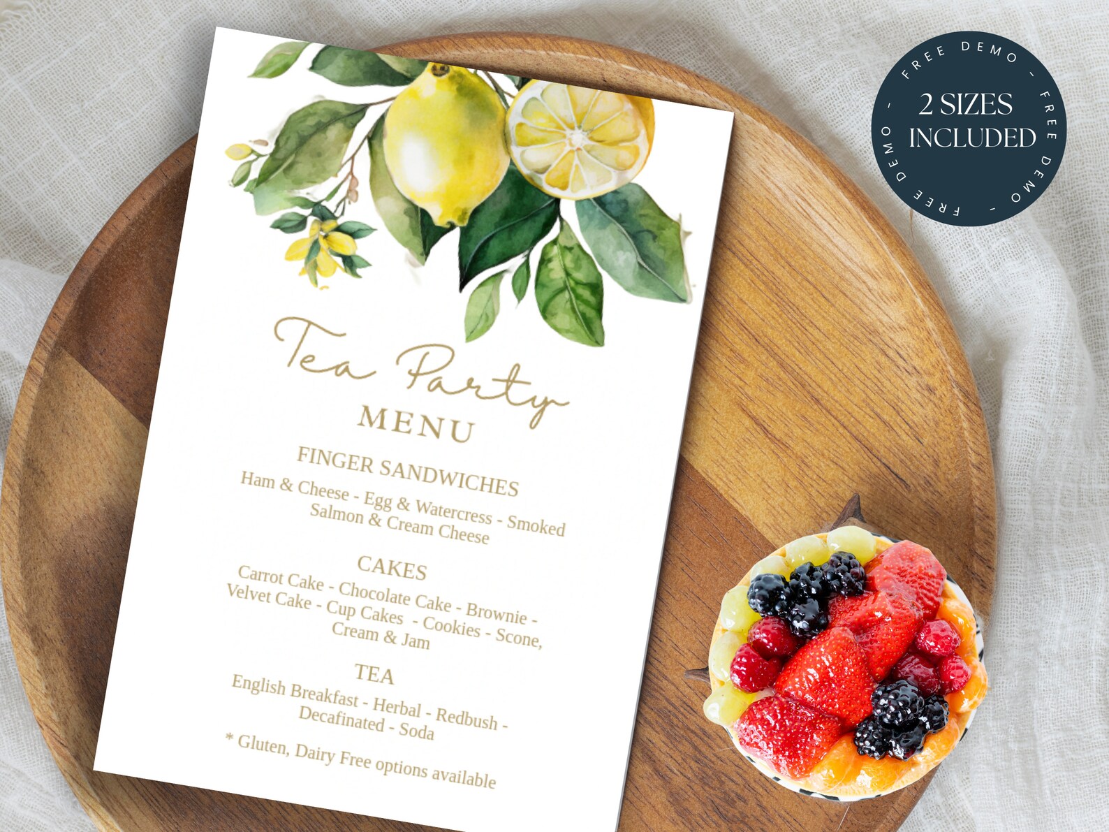 Citrus Lemon Afternoon Tea Menu Template | Garden Tea Party | Editable ...
