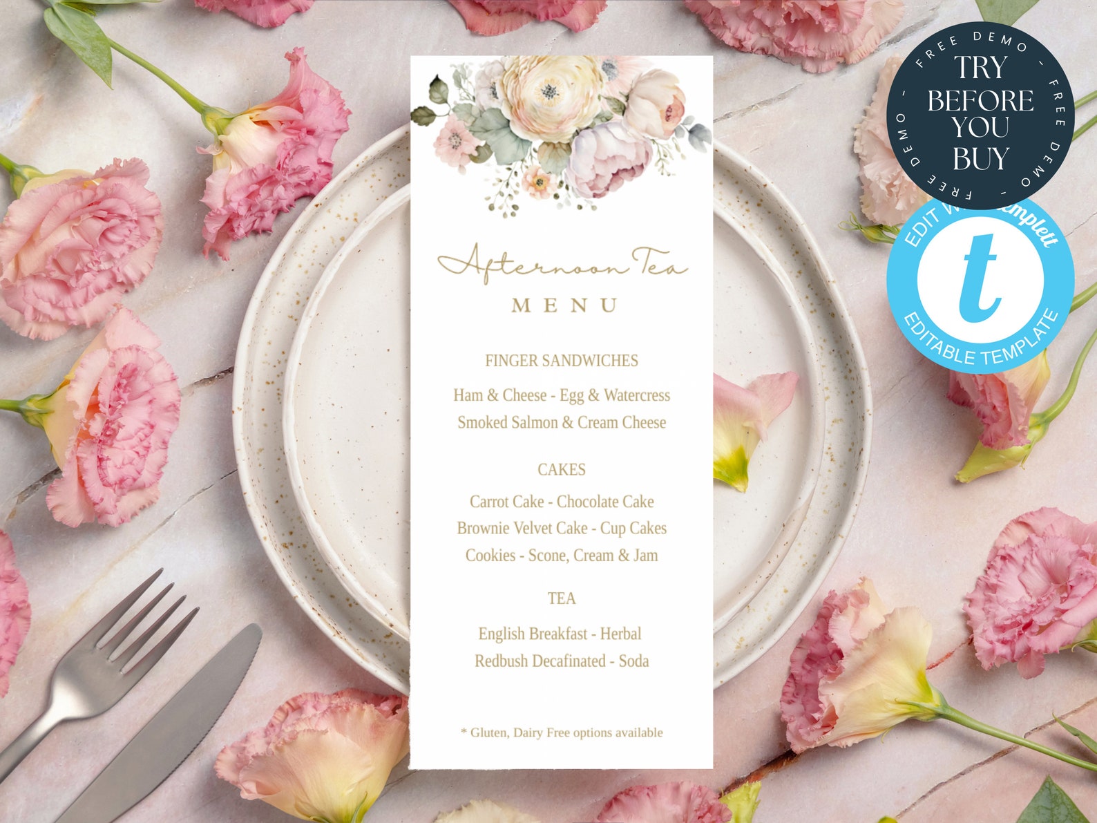 Afternoon Tea Menu Template | Editable Event Menu | Printable Menu ...