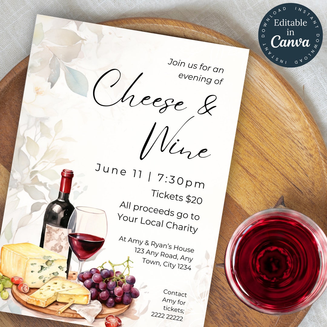 Cheese & Wine Event Invite | Sip and Dip Invitation | Fundraising Event ...