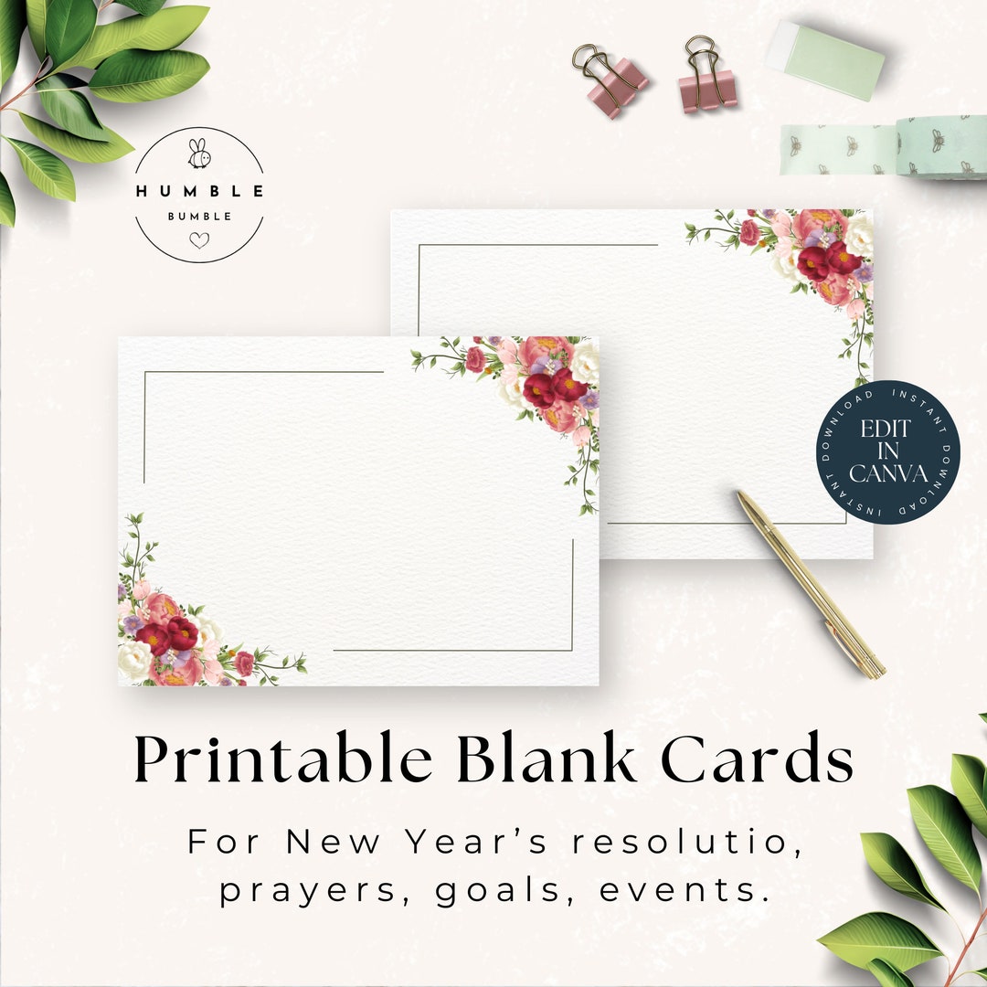 Printable Blank Cards | New Years Resolution Cards | PDF Download ...