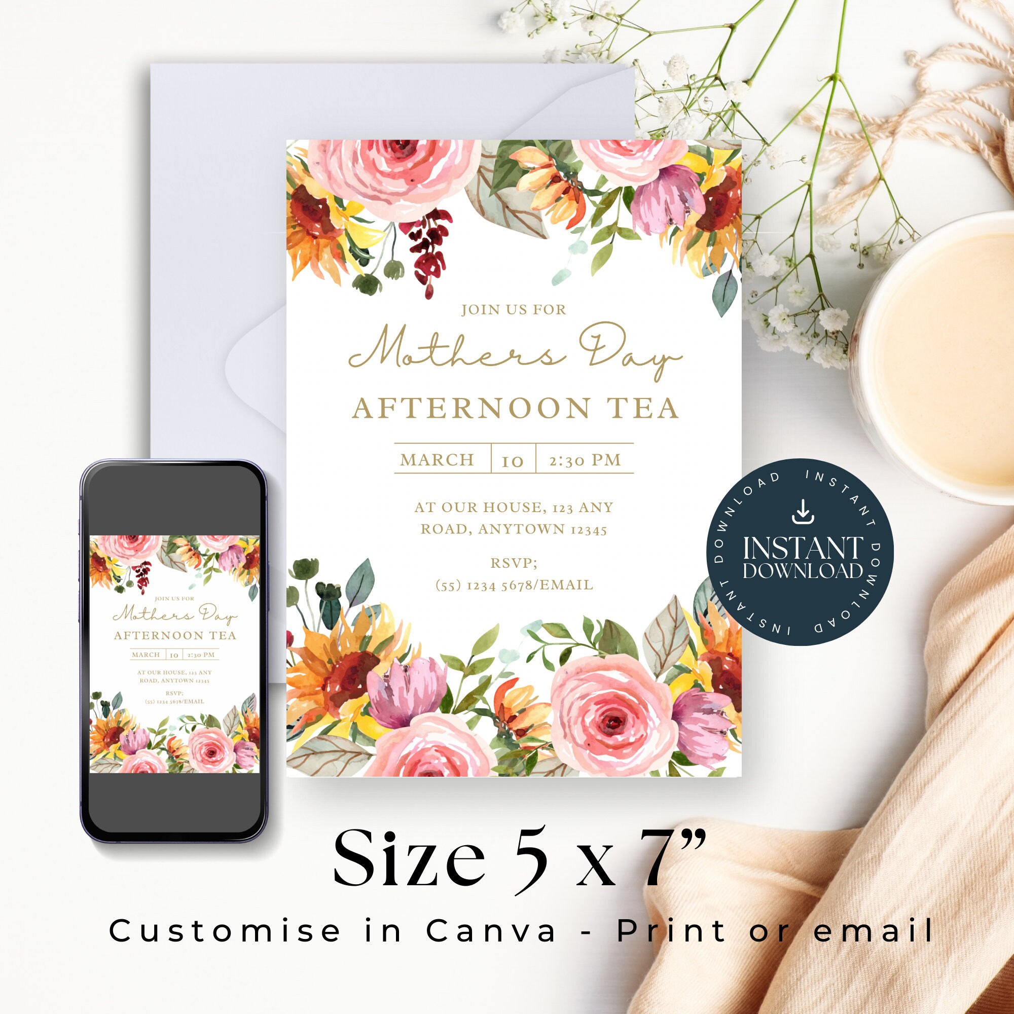 Mothers Day Afternoon Tea Invitation High Tea Invite Event Flyer DIY ...