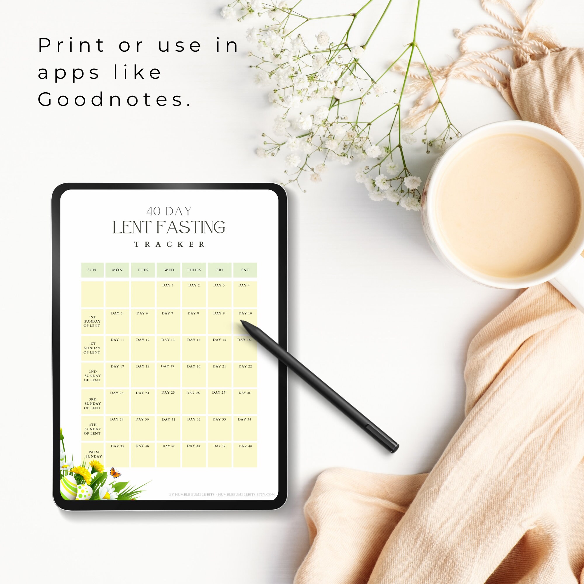 Yellow Lent Calendar 2024 Lent Tracker 40 Day Lenten Calendar Lent ...