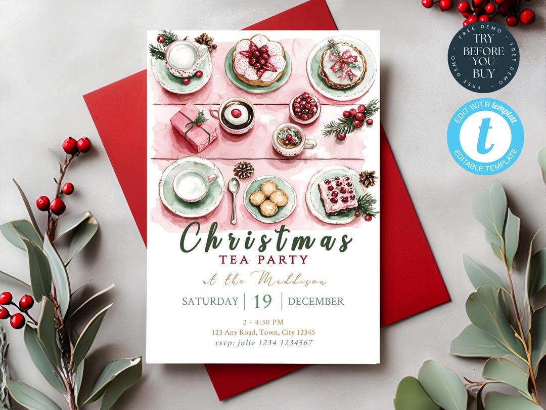 Christmas Tea Party Invite | Holiday Par-tea Invitation Template ...