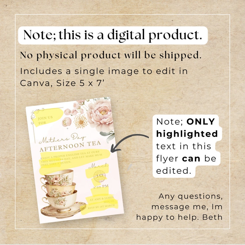 Mothers Day Afternoon Tea Invitation High Tea Invite Tea Party Event ...