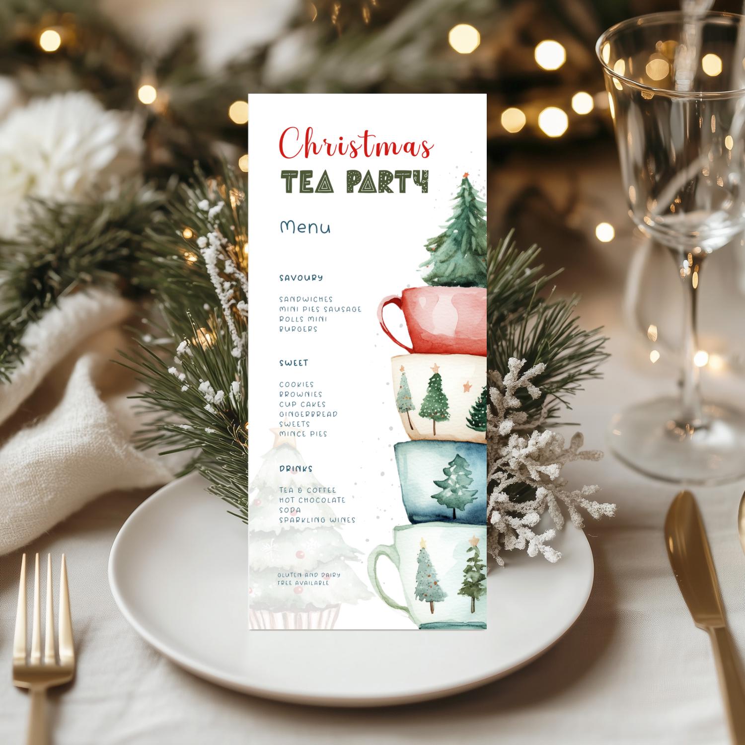 Cute Christmas Tea Party Menu Template | Christmas Menu Card ...