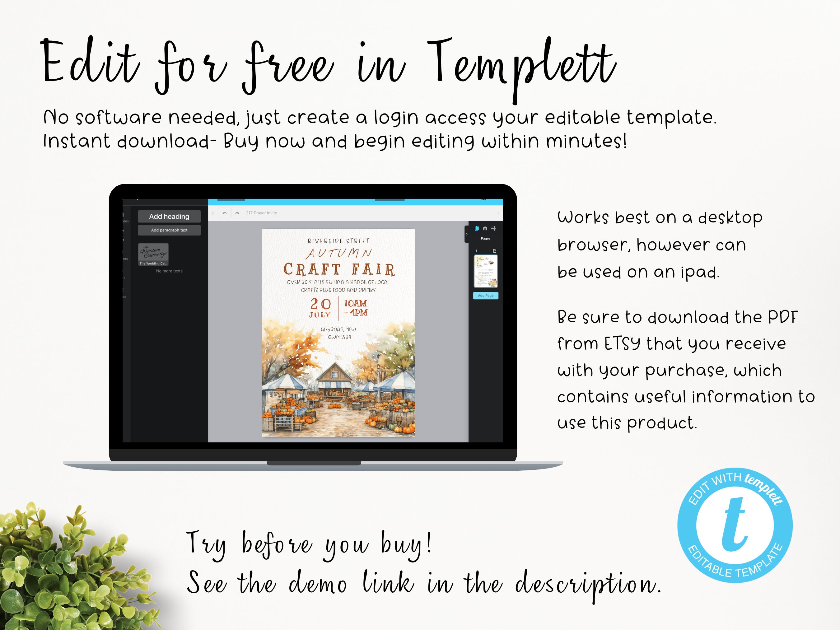 Autumn Craft Fair Flyer Community Fair Poster Craft Market Yard Sale ...