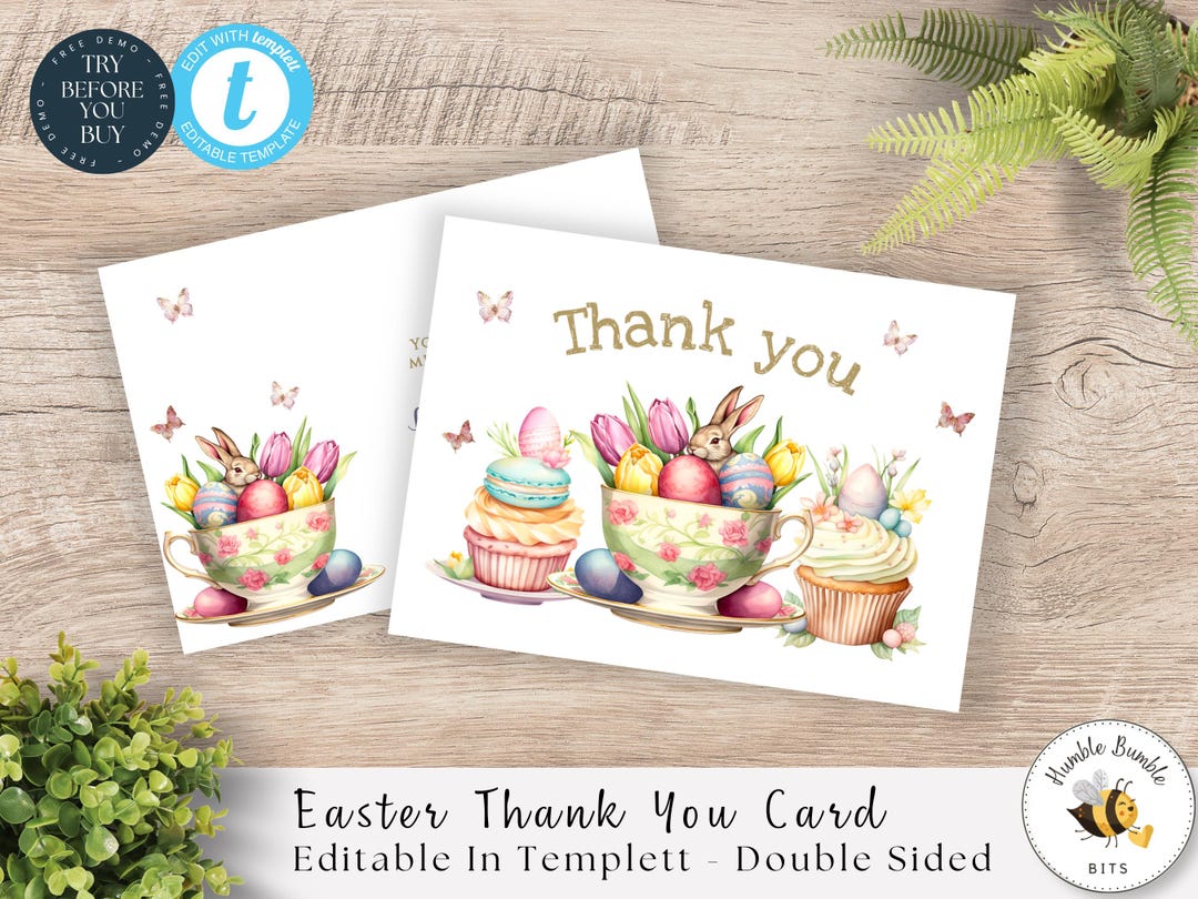 Easter Thank You Card, Editable Easter Card Template, Thank You Note ...