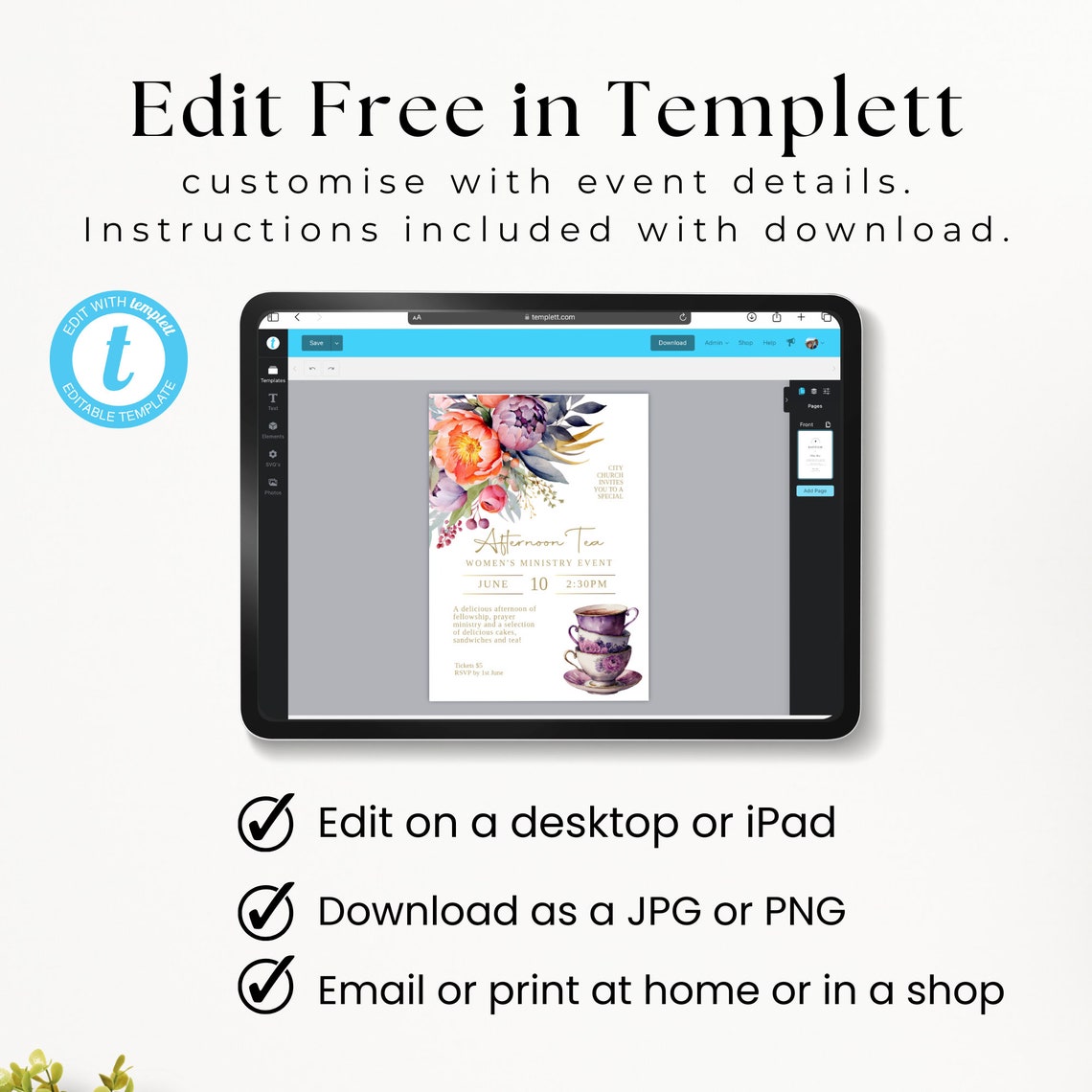 Editable Ladies Tea Party Event Flyer Womens Day Ministry Tea Party ...