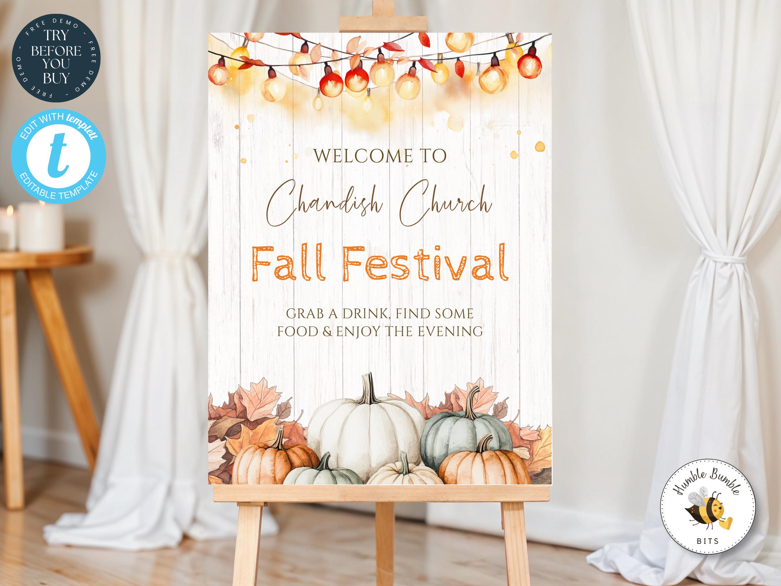 Harvest Festival Welcome Sign | Fall Autumn Party Decoration | Editable ...