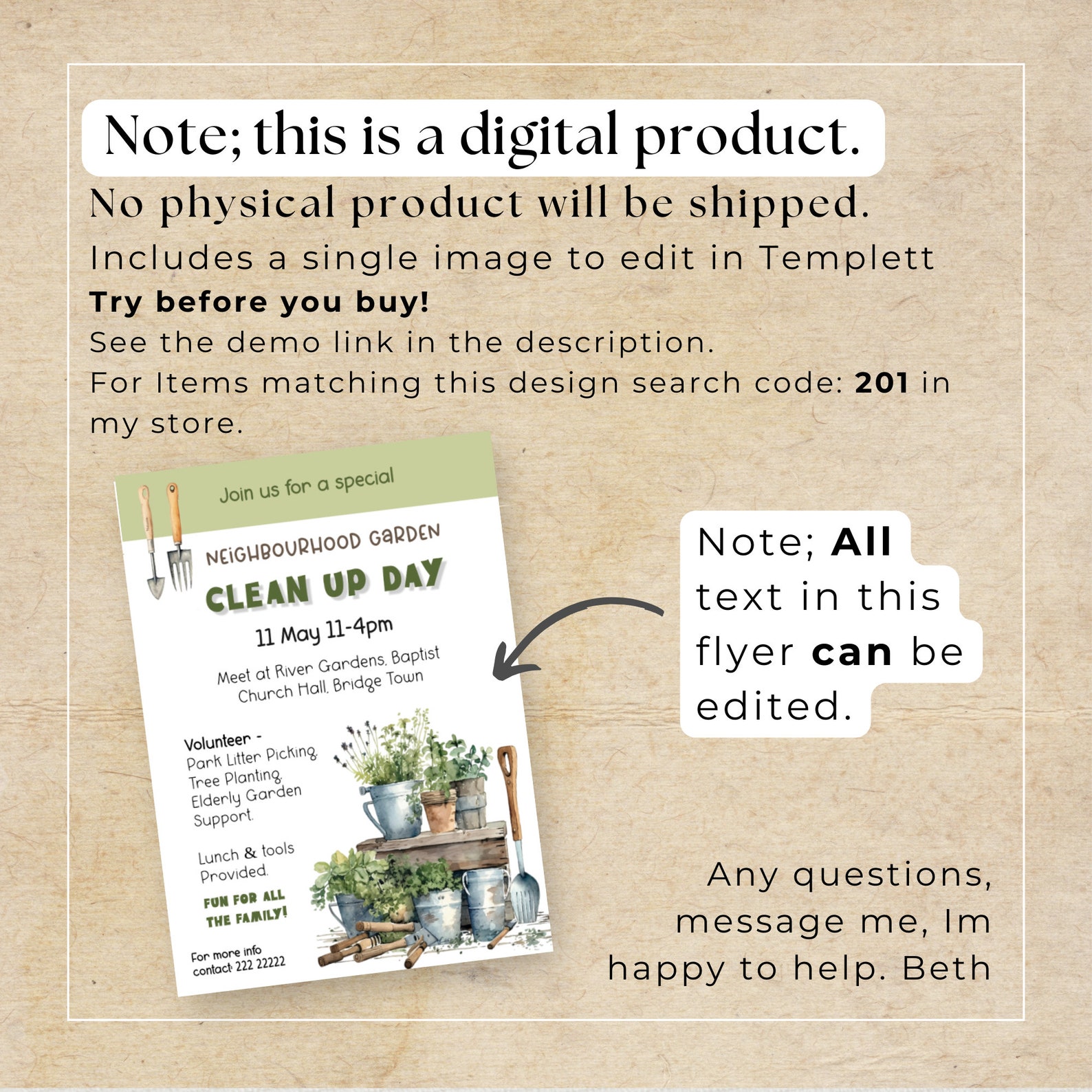 Editable Community Garden Clean up Flyer Template | Gardening Event ...
