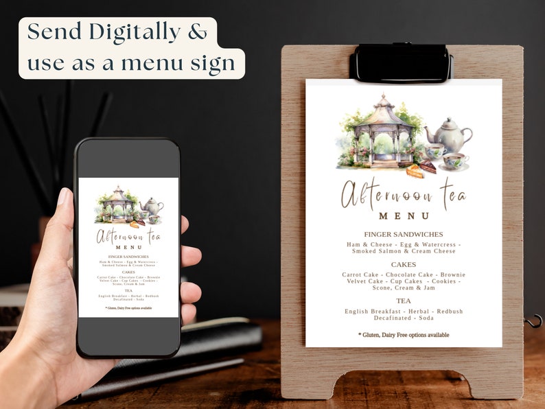 Afternoon Tea Menu Template Editable Event Menu Printable Menu Church ...