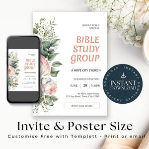 Floral Bible Study Invite | Church Group Poster | Christian Book Club ...