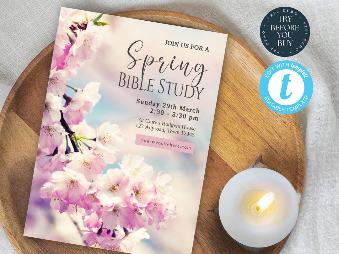 Editable Spring Bible Study Invite | Lent Bible Study Flyer | Spring ...