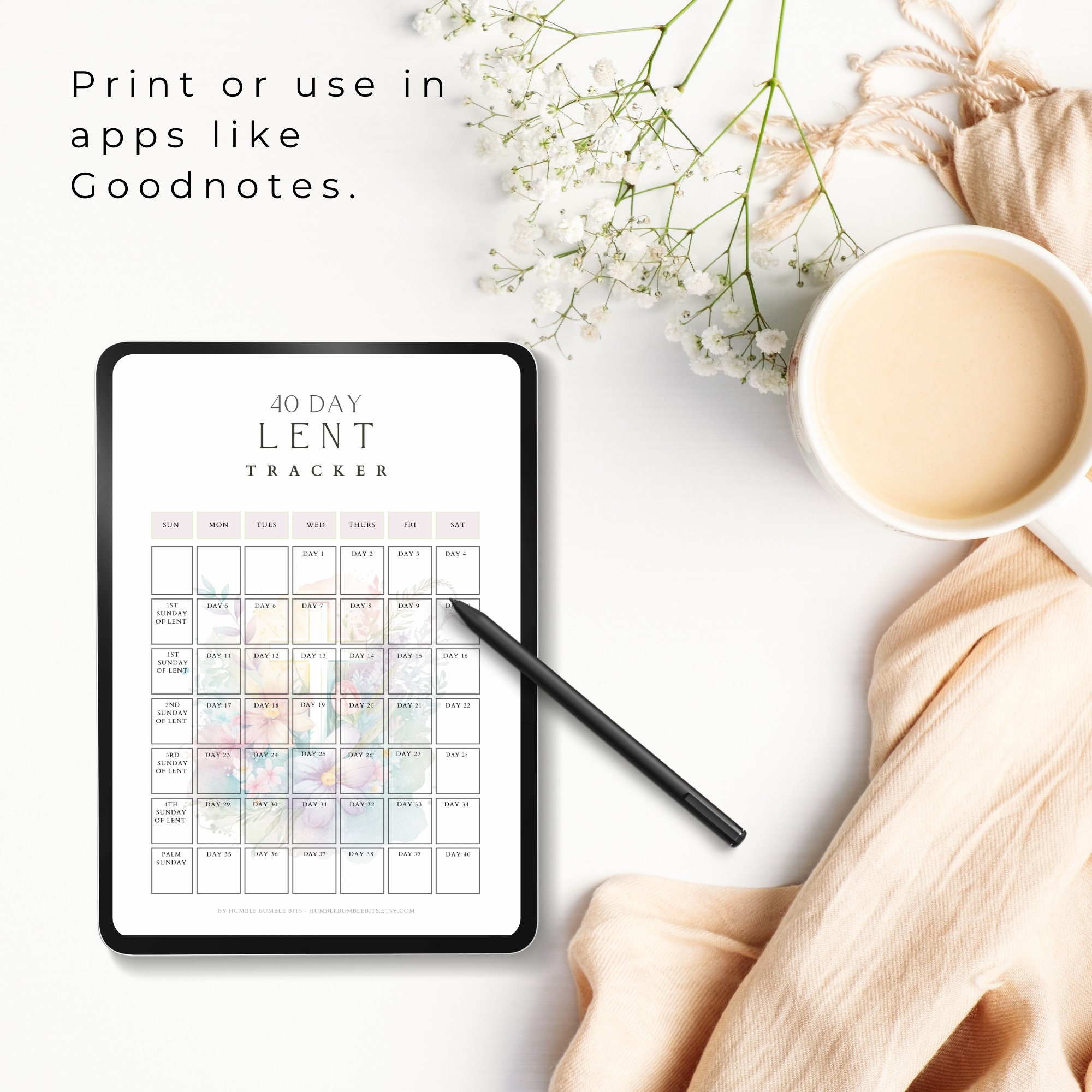 Cross Lent Calendar | 2024 Lent Tracker | 40 Day Lenten Undated ...