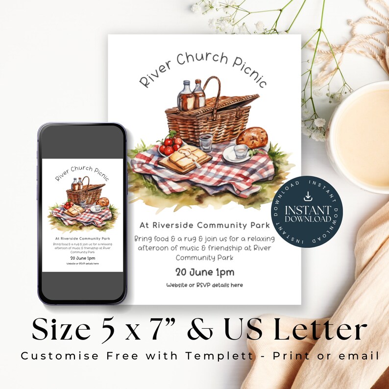Summer Picnic Editable Invite | Church Picnic | 4th of July Party ...