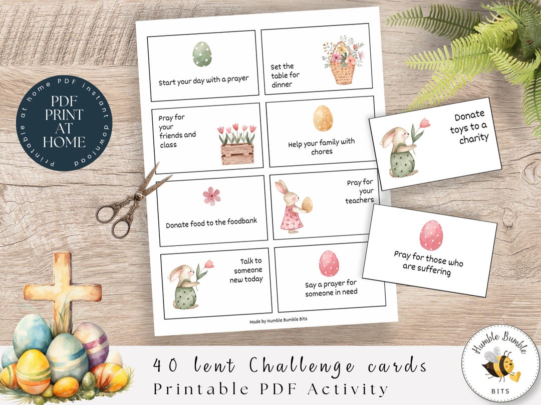 Lent Challenge Cards, Lent Activities for Kids, 40 Days of Lent, Lenten ...