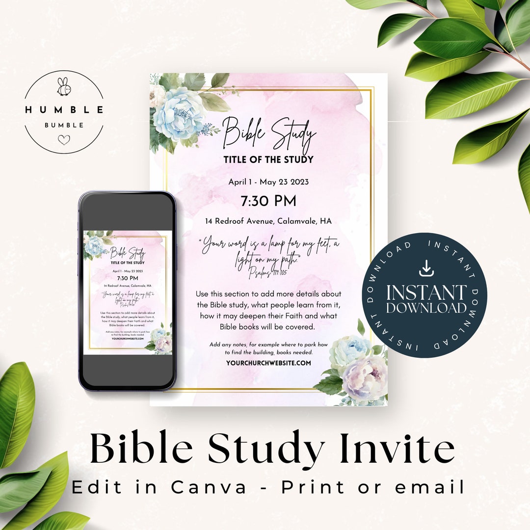 Elegant Pink Floral & Gold Editable Bible Study Invite - Etsy