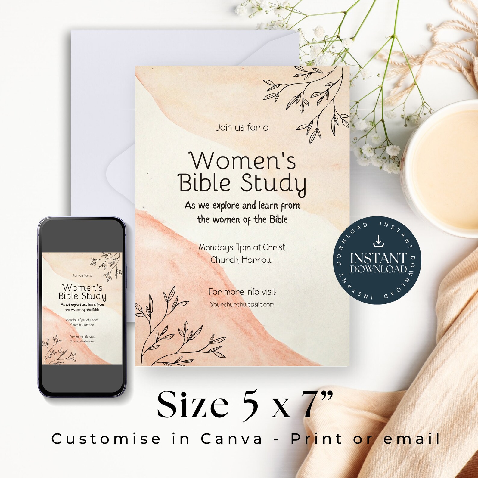 Simple Pastel Editable Bible Study Invite | Editable Invitation ...