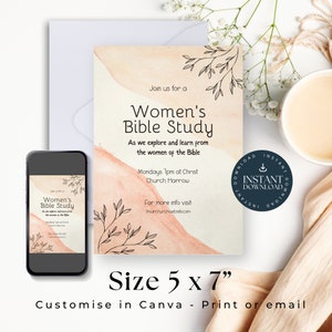 Simple Pastel Editable Bible Study Invite | Editable Invitation ...