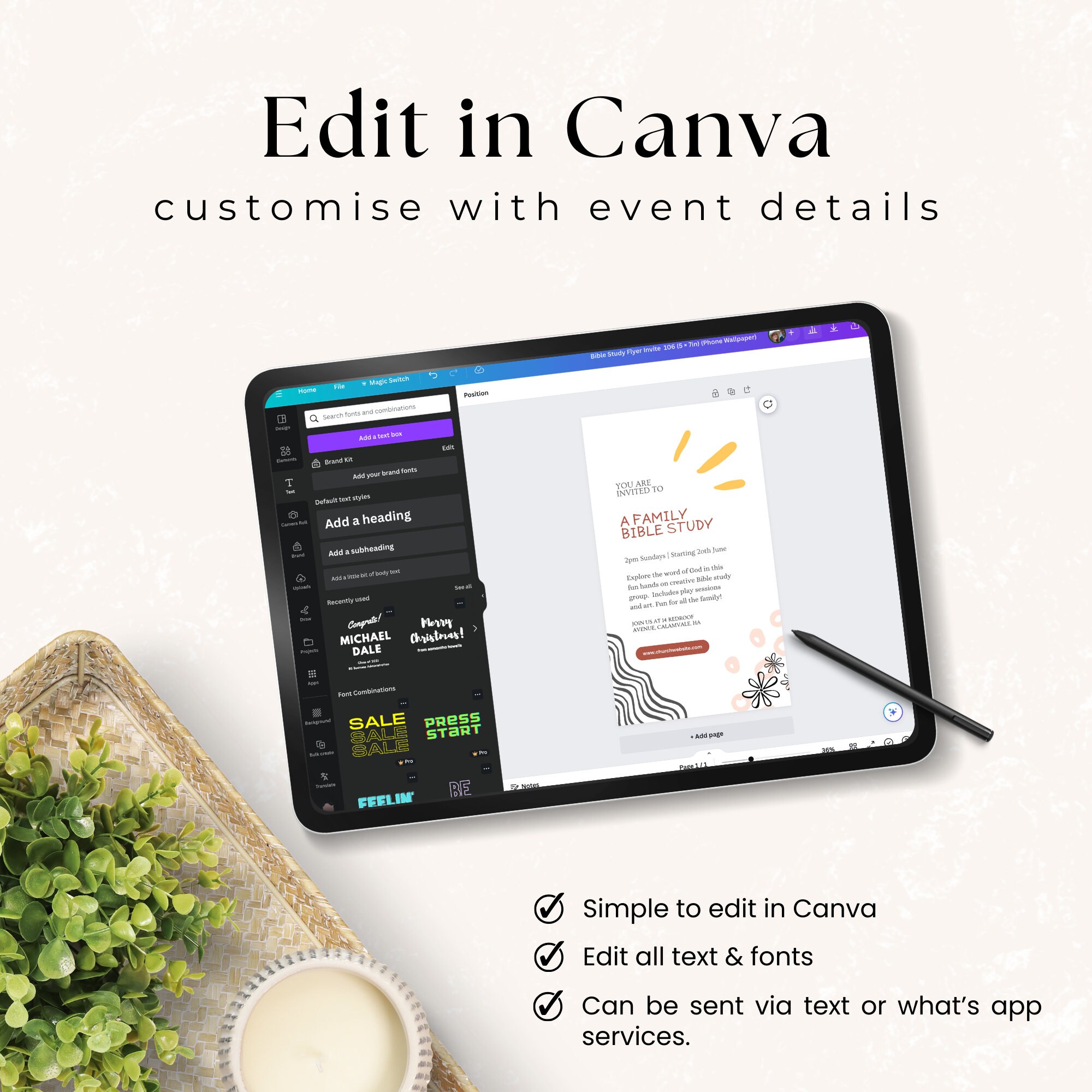 Editable Bible Study Invite Prayer Group Invitation Editable Invitation ...