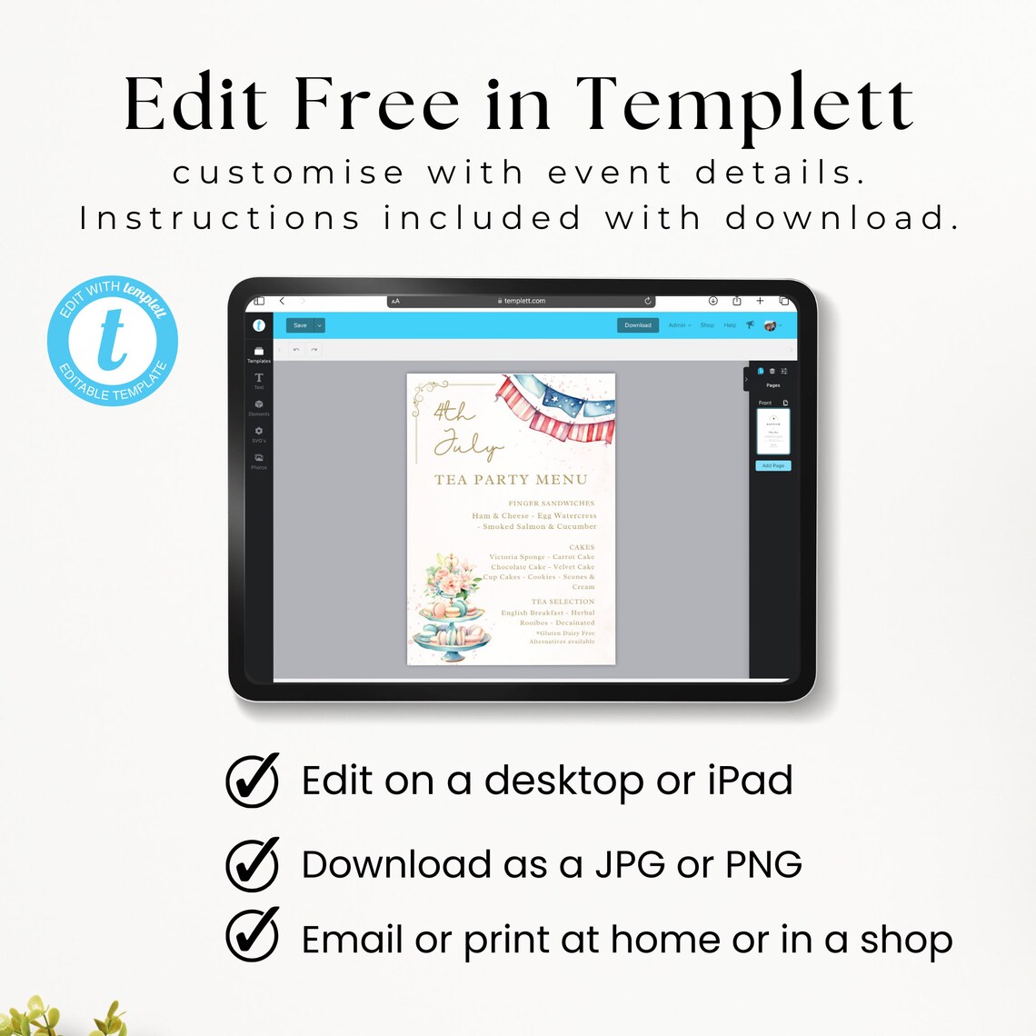4th July Tea Party Menu Template | Fourth July Afternoon Tea | High Tea ...