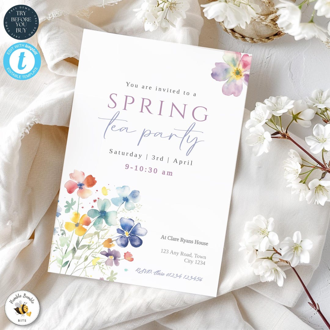 Spring Tea Party Invitation Template | Floral Tea Party Invite ...