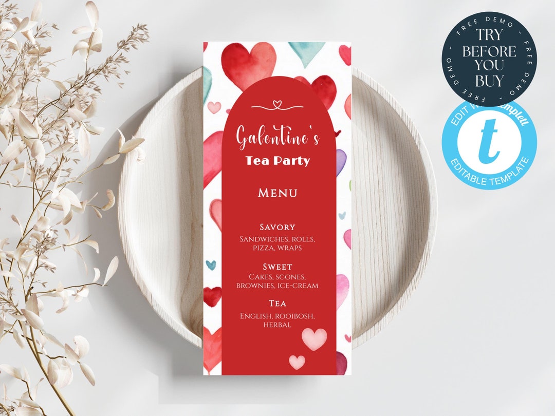 Valentines Tea Menu Template | Galentine’s Day Tea Party Menu ...