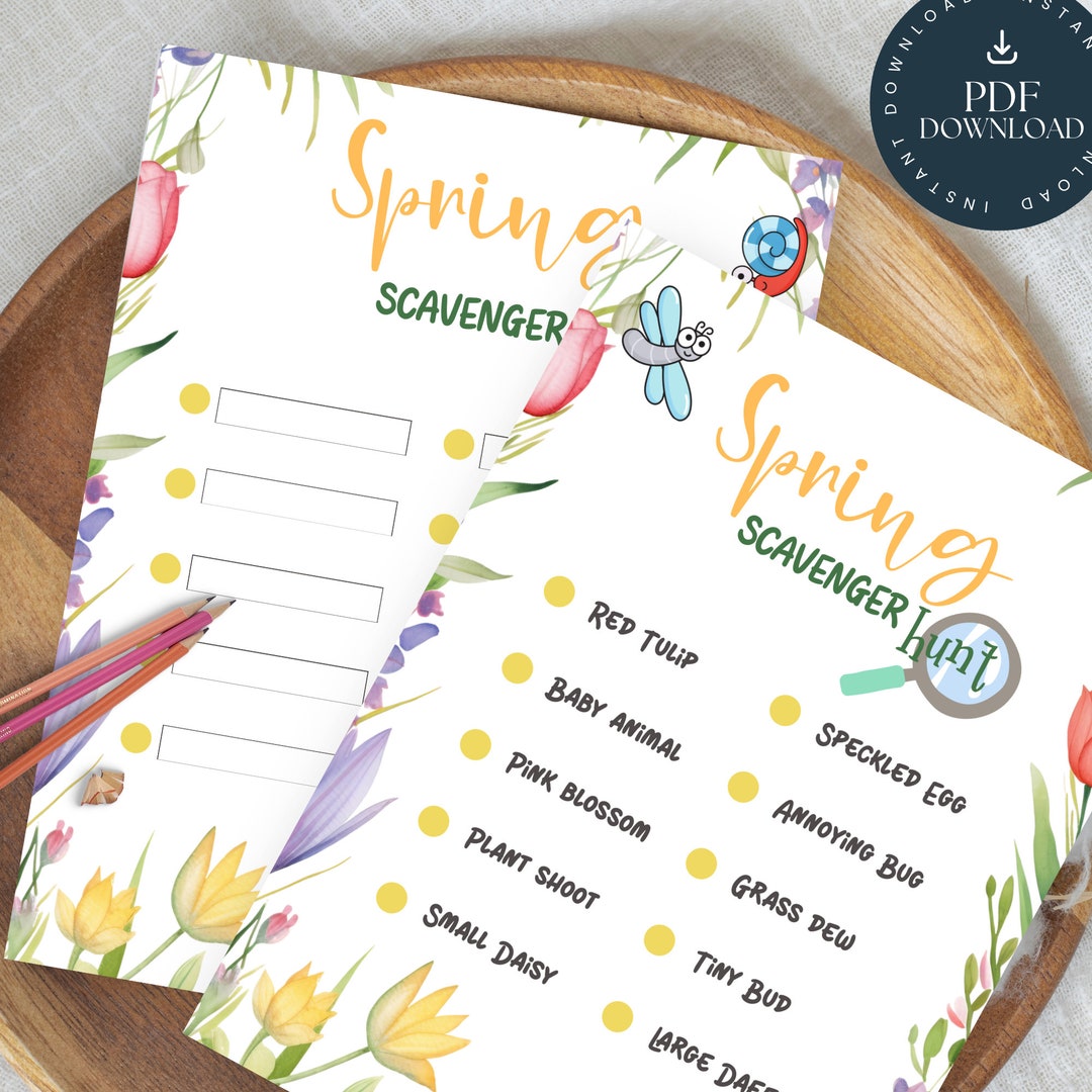 Spring Scavenger Hunt Kids Worksheet | Outdoor Spring Games | Instant ...