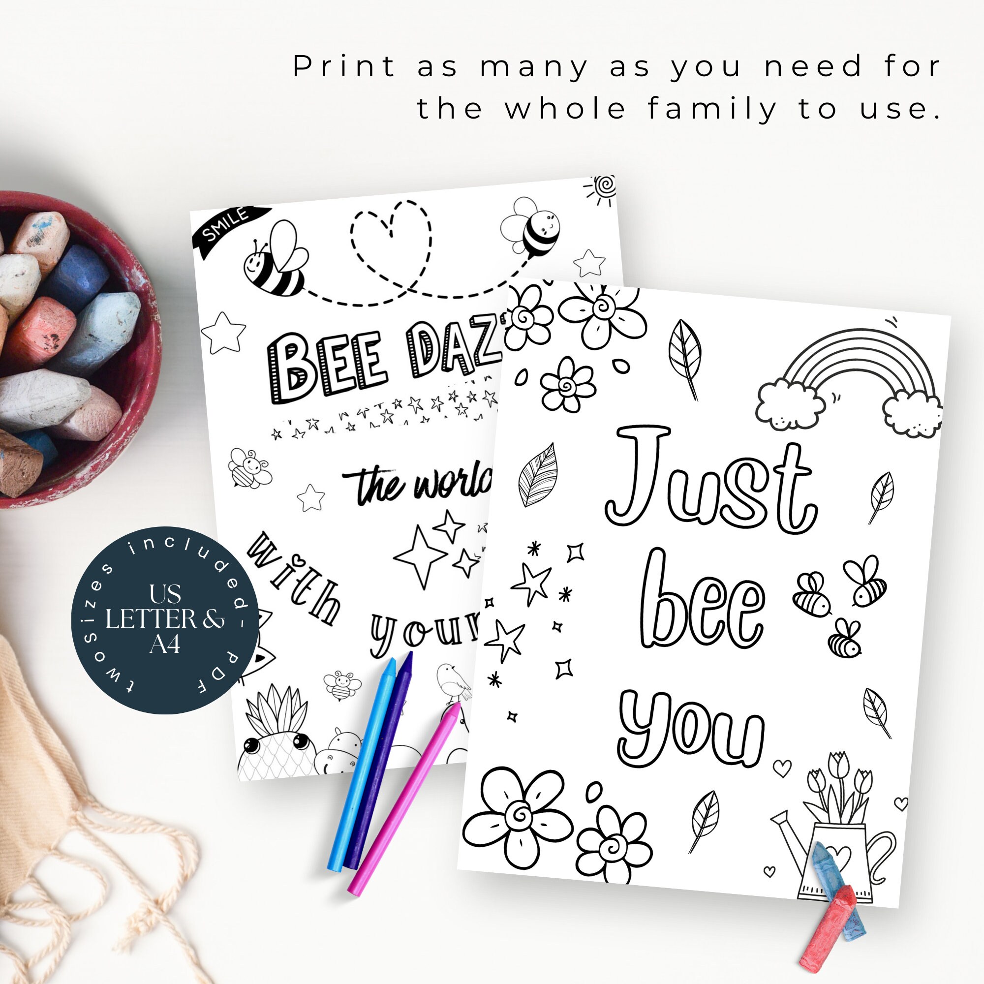 Bee Kind Coloring Bundle Kids Coloring Activity Mindfulness Coloring ...