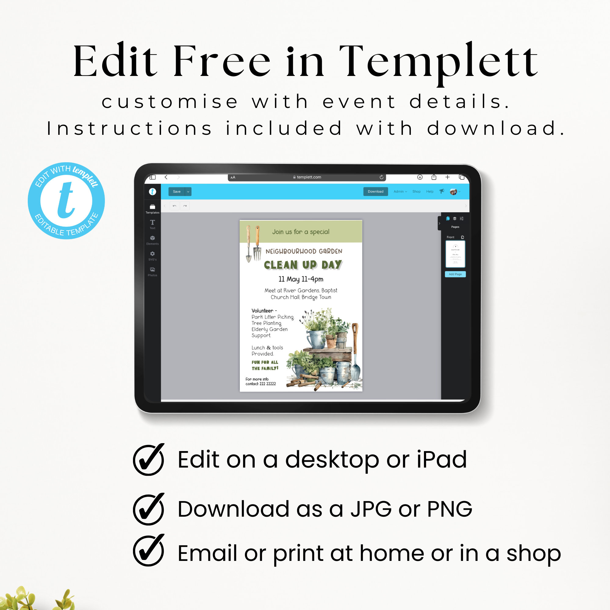 Editable Community Garden Clean up Flyer Template Gardening Event ...