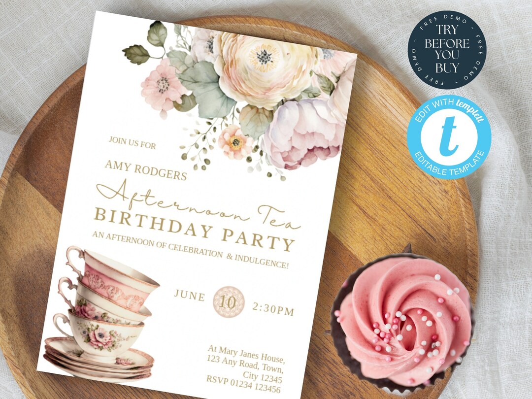 Pink Tea Cups Birthday Party Invite | Afternoon Tea | Birthday ...