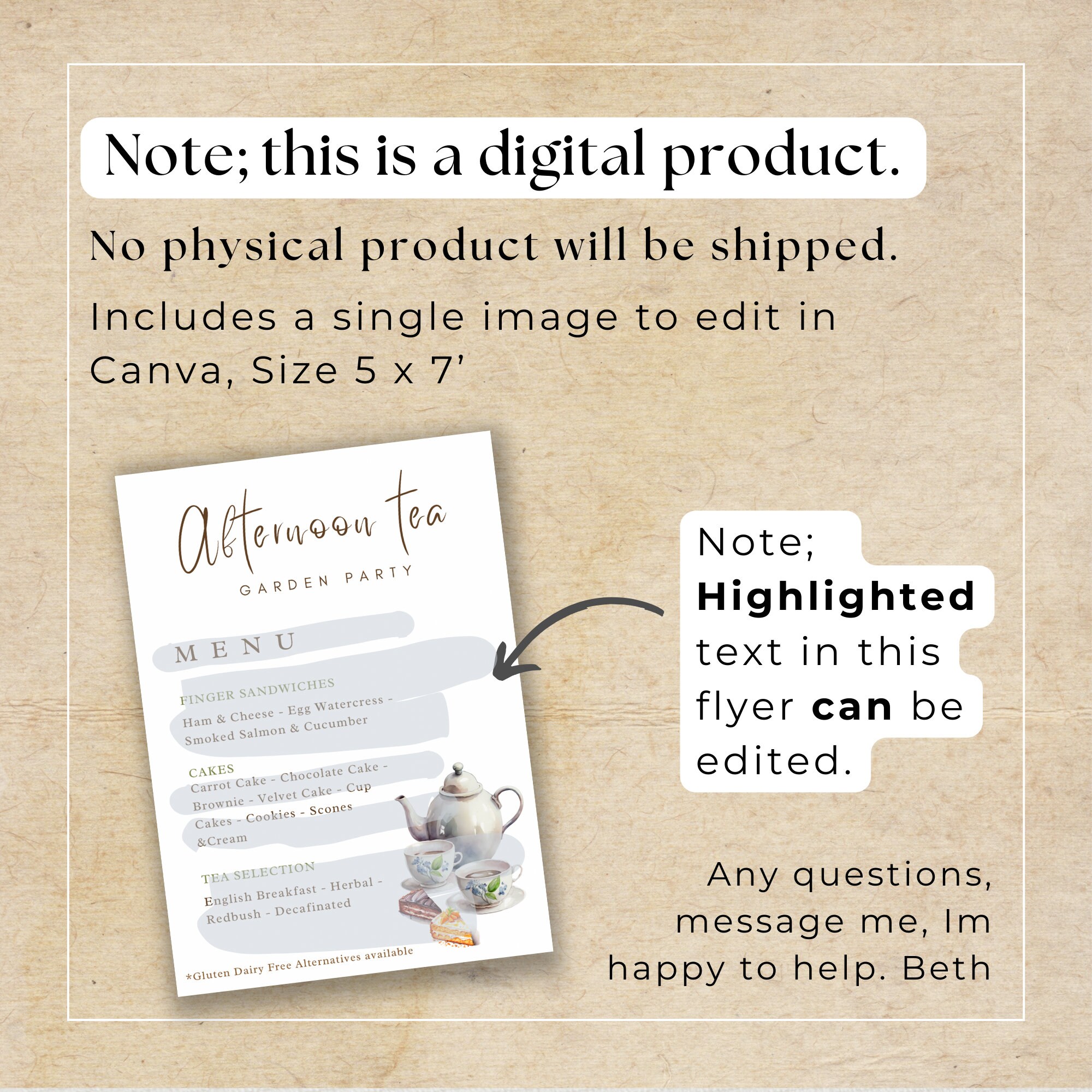 Afternoon Tea Menu Template Editable Event Menu Printable Menu Church ...