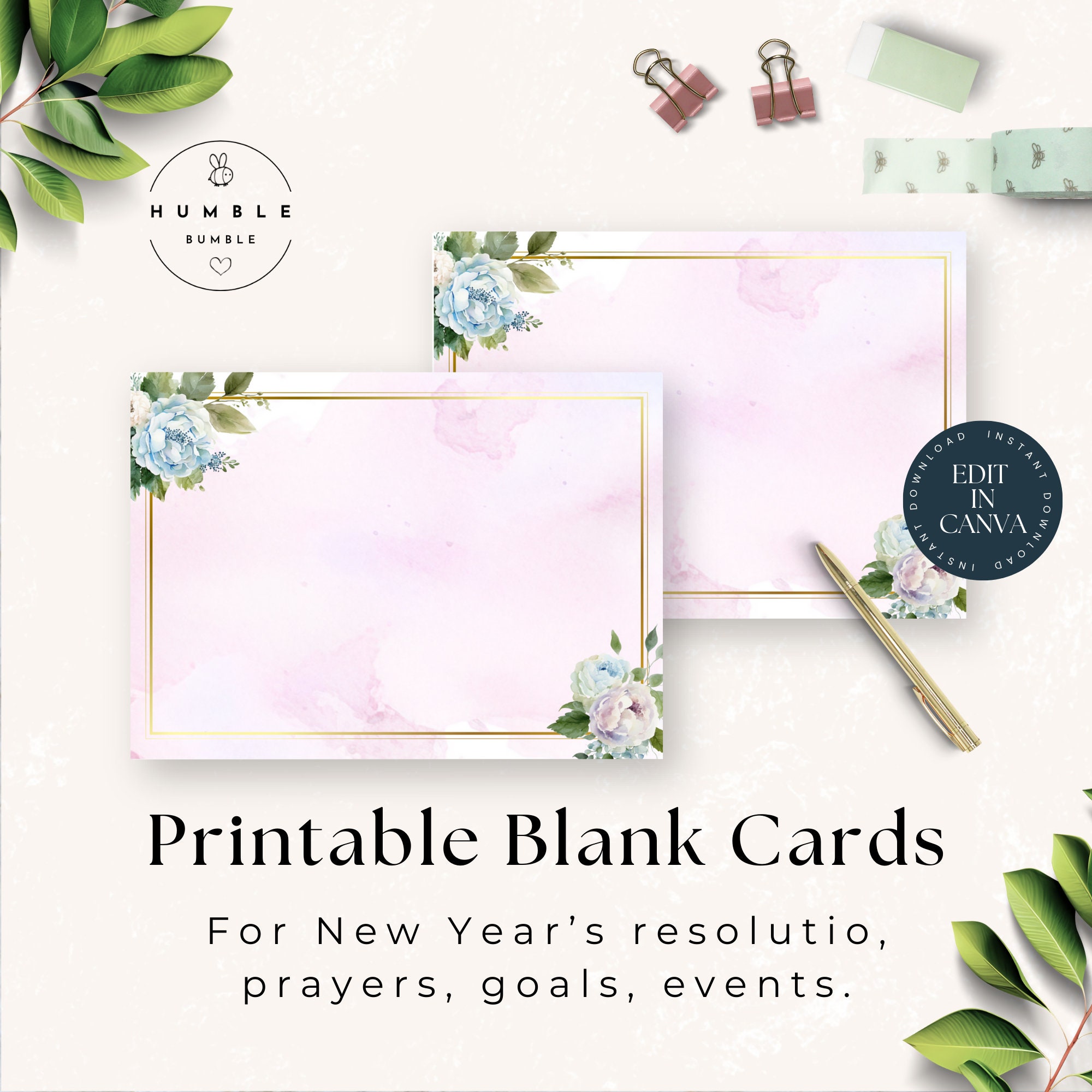 Printable Blank Cards New Years Resolution Cards PDF - Etsy