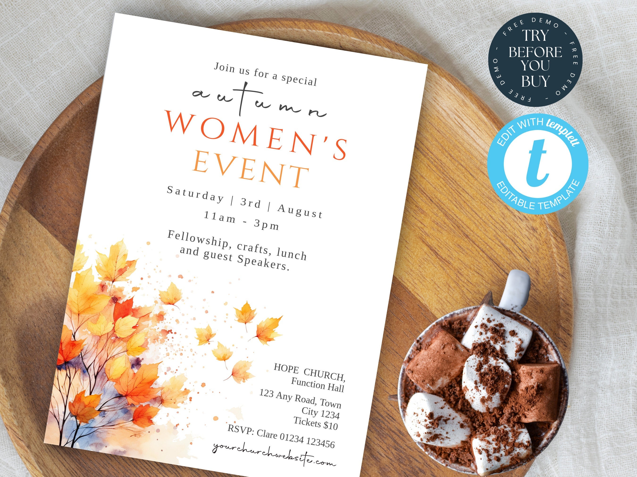 Autumn Womens Day Church Flyer Church Event Invite Editable Flyer ...